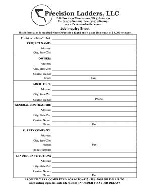 Fillable Online Job Inquiry Sheet - Precision Ladders, LLC Fax Email ...