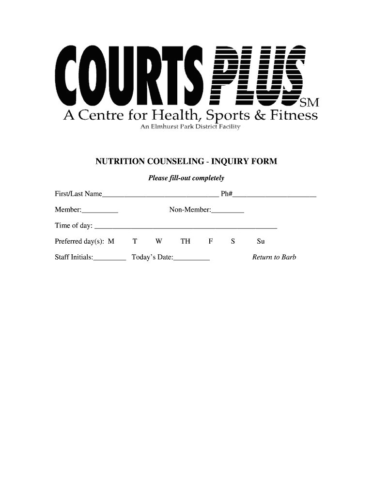 Fillable Online NUTRITION COUNSELING INQUIRY FORM - Courts Plus Fax ...