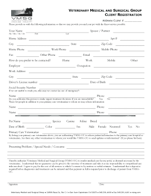 Fillable Online VETERINARY MEDICAL AND SURGICAL GROUP CLIENT ...