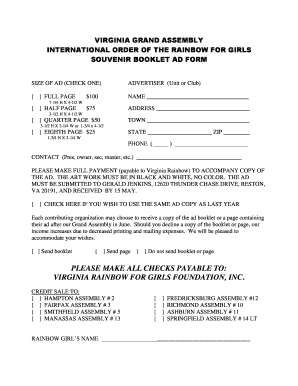 Fillable Online virginiarainbow PLEASE MAKE ALL CHECKS PAYABLE TO ...