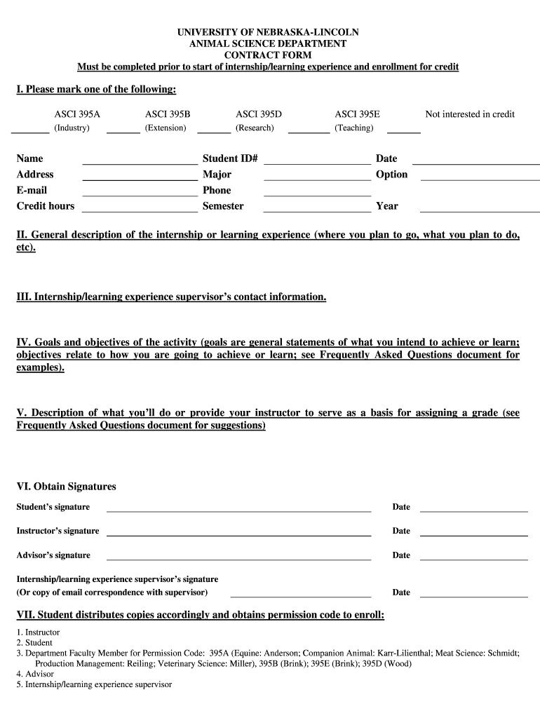 Fillable Online animalscience unl Extension ASCI 395B; Research, AsCI ...