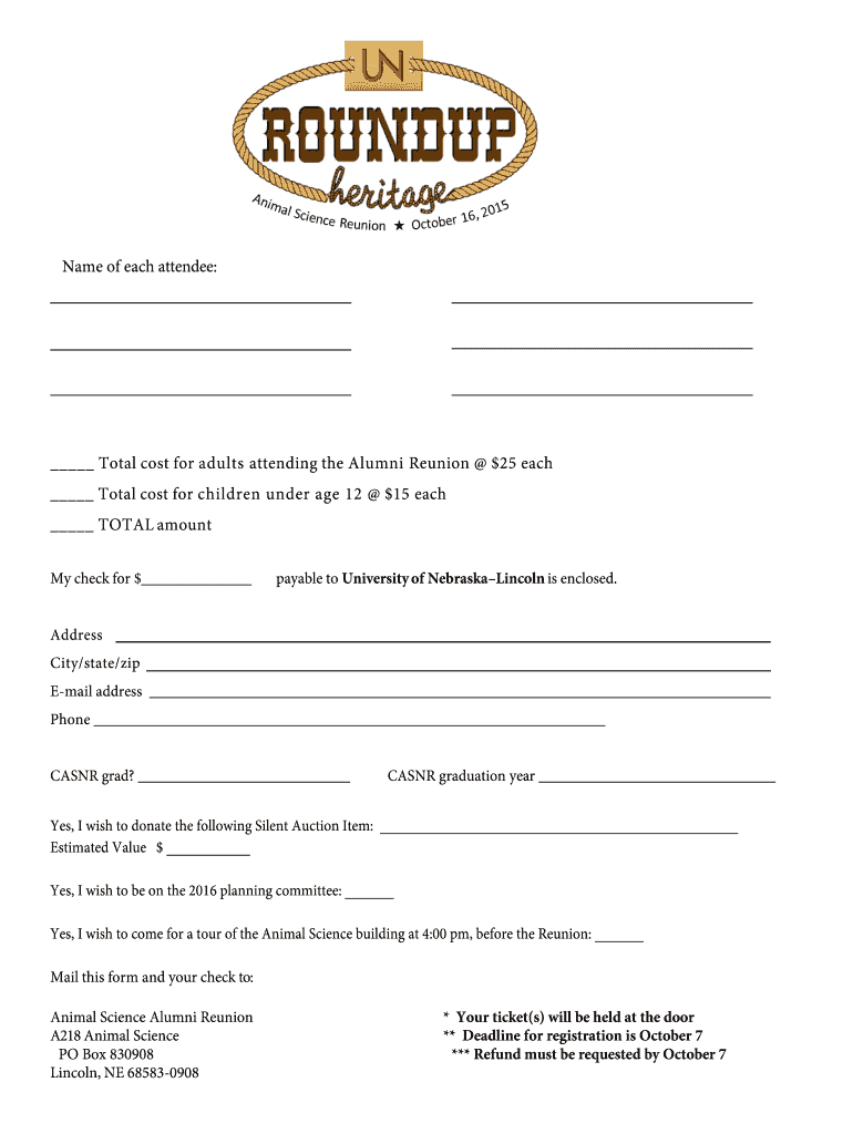 Fillable Online animalscience unl Registration Form - Animal Science ...