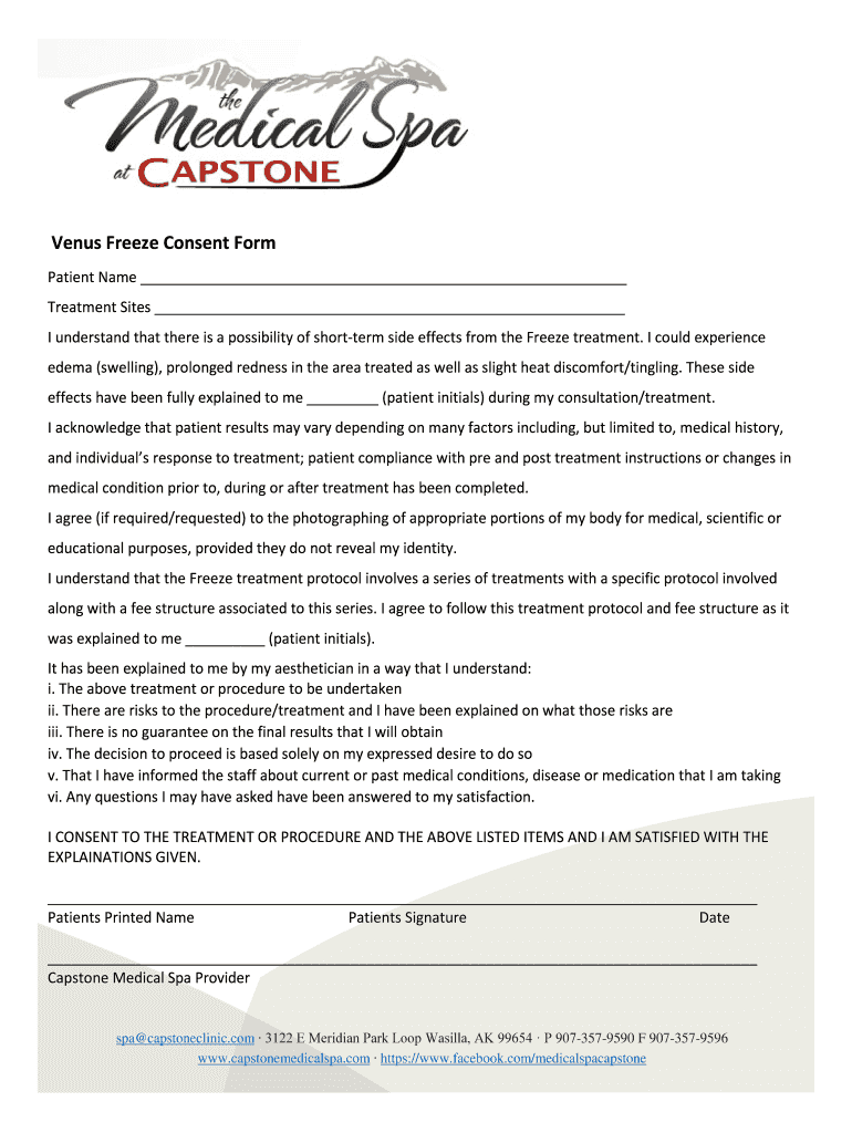 Fillable Online Venus Freeze Consent Form - Capstone Medical Spa Fax ...