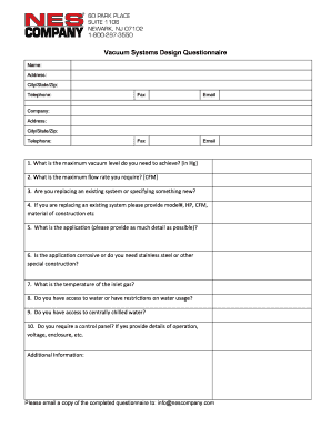 Fillable Online Vacuum Systems Design Questionnaire - NES Company Fax Email Print - pdfFiller