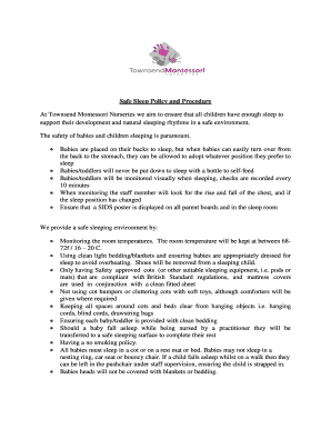 Fillable Online Safe Sleep Policy And Procedure Welcome To Townsend