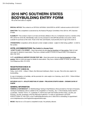 Fillable Online 2016 NPC SOUTHERN STATES BODYBUILDING ENTRY FORM Fax ...