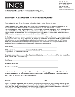 Fillable Online Borrowers Authorization for Automatic Payments Fax Email Print - pdfFiller