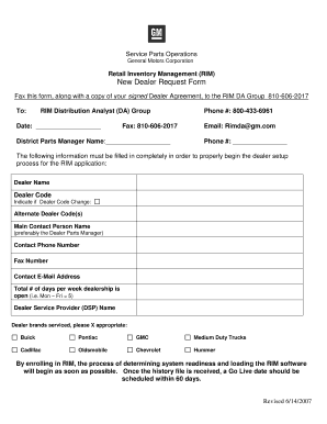 Fillable Online Retail Inventory Management (RIM) New Dealer Request ...