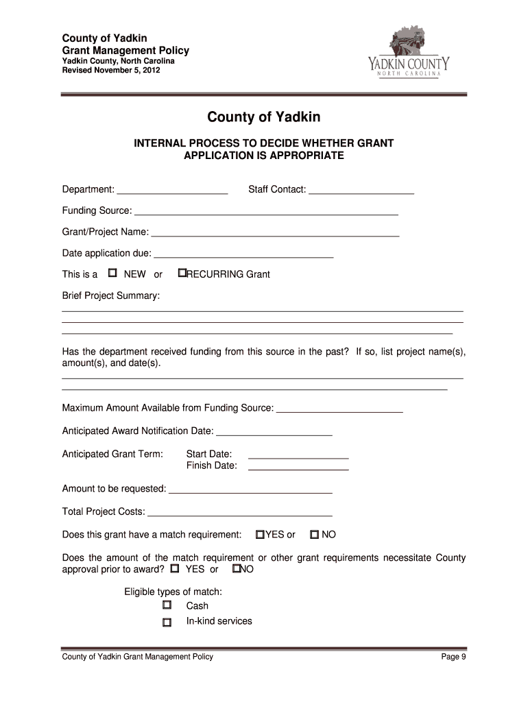 Fillable Online Grant Form - Yadkin County Fax Email Print - pdfFiller