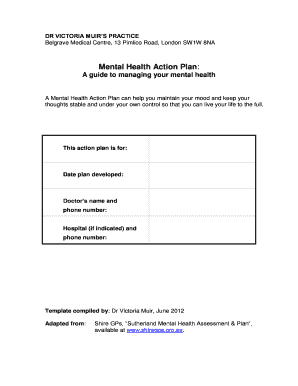 Fillable Online Mental Health Action Plan A guide to managing your ...