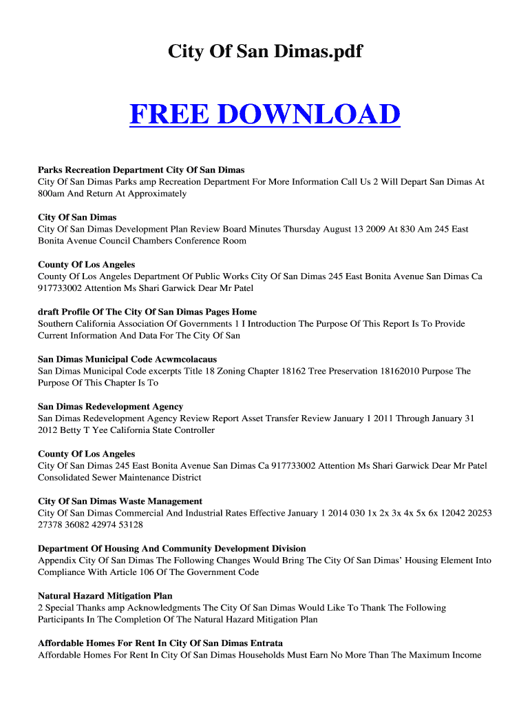 Fillable Online kudaponi 96 CITY OF SAN DIMAS PDF. CITY OF SAN DIMAS ...