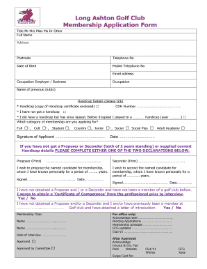 Fillable Online longashtongolfclub co Membership Application Form ...