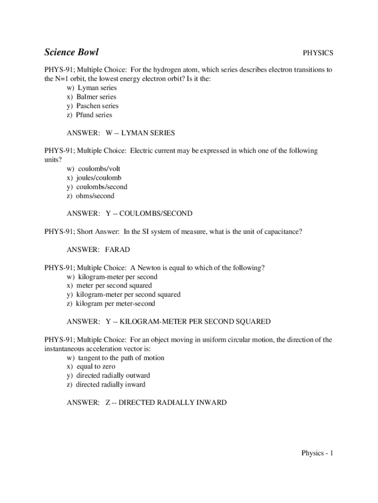 Physics Questions And Answers Pdf Download Fill Online Printable