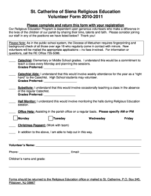 Fillable Online stcatherineofsienarcc St. Catherine of Siena Religious ...