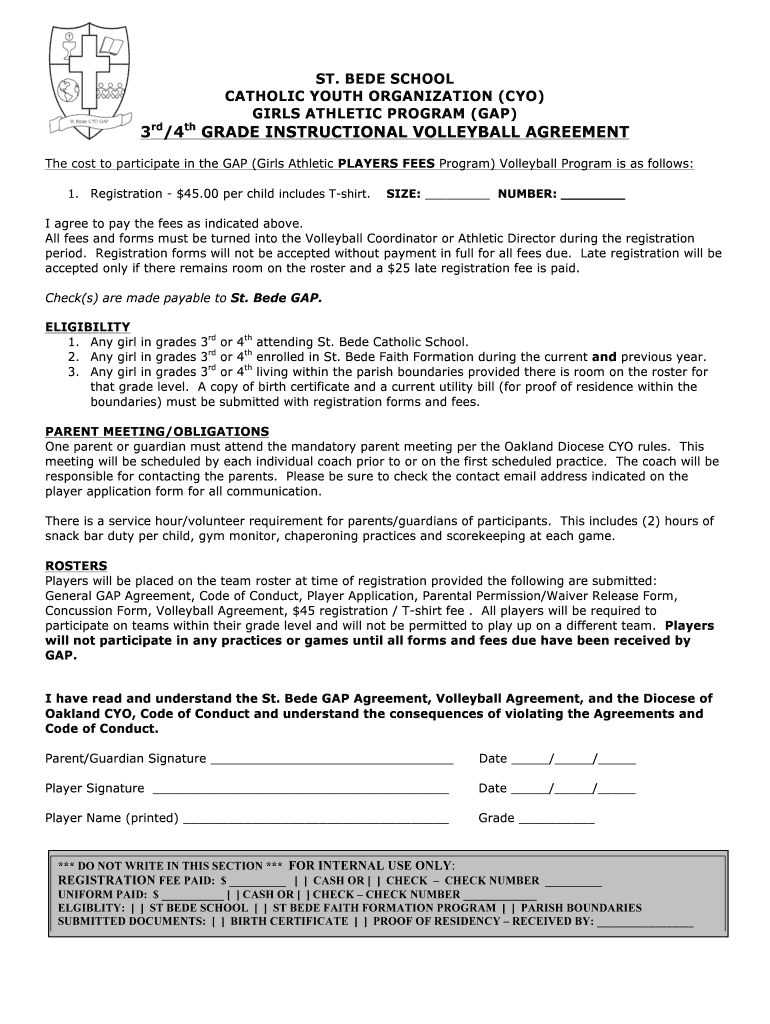 Fillable Online mystbede Instructional Volleyball Agreement Fax Email ...