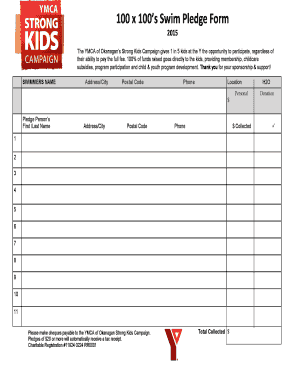 Fillable Online 100 x 100s Swim Pledge Form Fax Email Print - pdfFiller