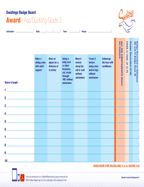 Fillable Online Award - Asa Duckling Grade 2 Swalings Badge Board 1 2 3 ...