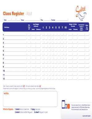 Fillable Online Class Register - Adult Fax Email Print - pdfFiller