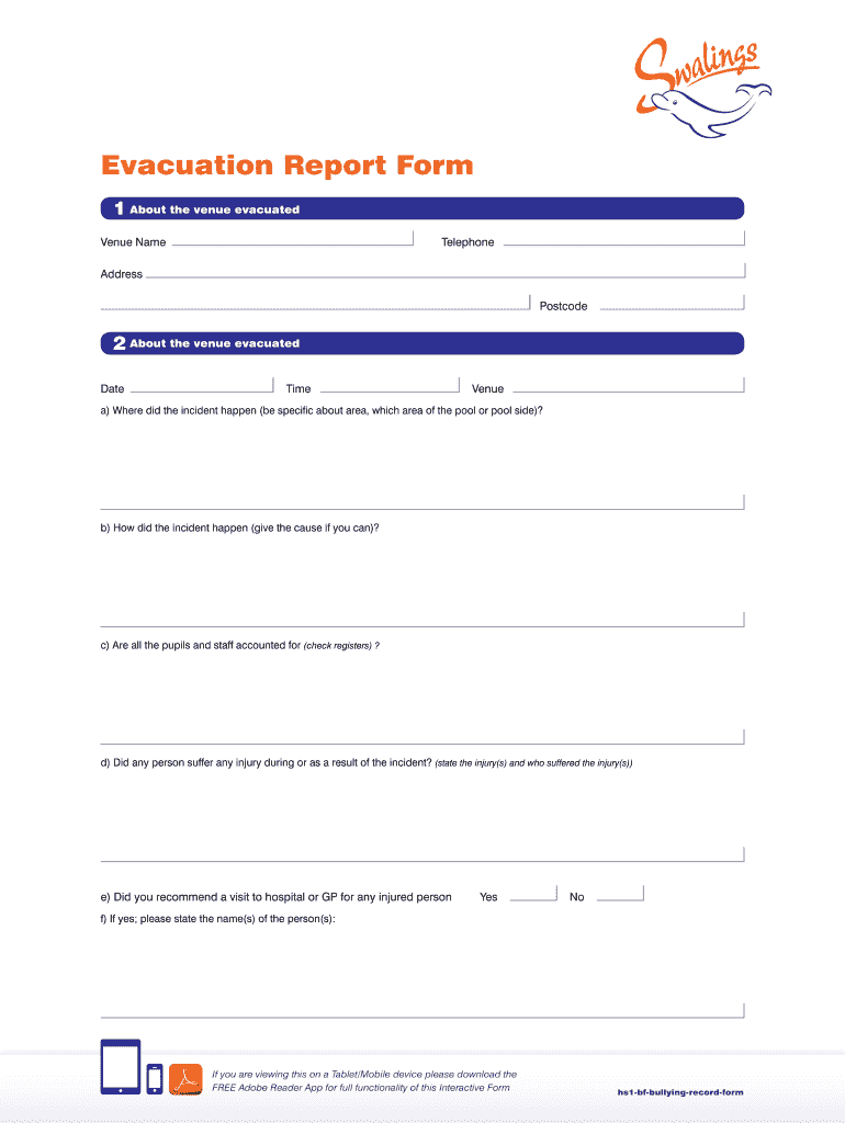 Fillable Online Evacuation Report Form - Swimming Lessons Fax Email Print - pdfFiller