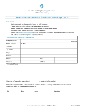 Fillable Online Sample Submission Form Food and Other (Page 1 of 2) Instructions ...