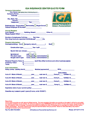 Fillable Online IGA INSURANCE CENTER QUOTE FORM - Affinity Channel Fax ...