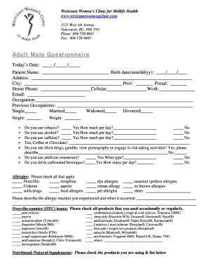 Fillable Online Adult Male Questionnaire - West Coast Womens Clinic Fax ...