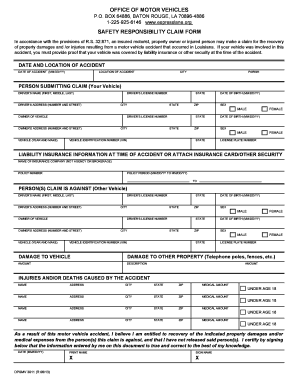 Fillable Online web01 dps louisiana SAFETY RESPONSIBILITY CLAIM FORM ...