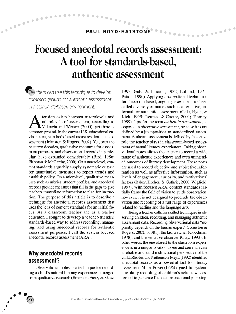 Fillable Online amshq Why anecdotal records assessment? - amshq Fax ...