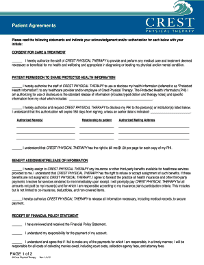 Fillable Online Patient Agreements - Crest Physical Therapy Fax Email ...