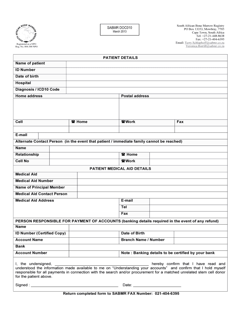 Fillable Online sabmr co Registered as a NPO - sabmr co Fax Email Print ...