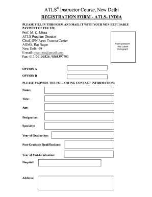 Fillable Online atls ATLS Registration Form instructor course.doc ...