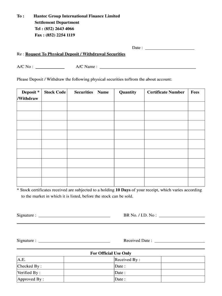 Fillable Online Physical Shares Deposit or Withdraw form Fax Email Print - pdfFiller