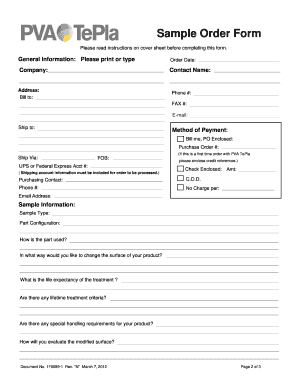 Fillable Online Sample Order Form - Tepla America Fax Email Print ...
