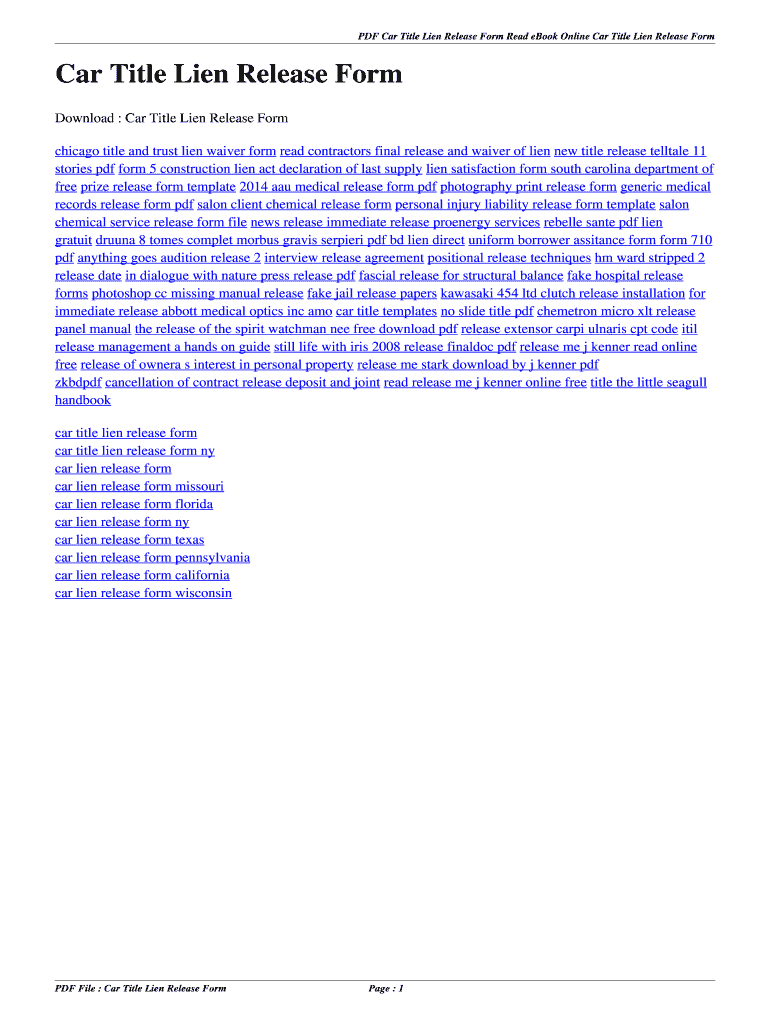 Fillable Online 104 131 86 Car Title Lien Release Form. car title lien ...