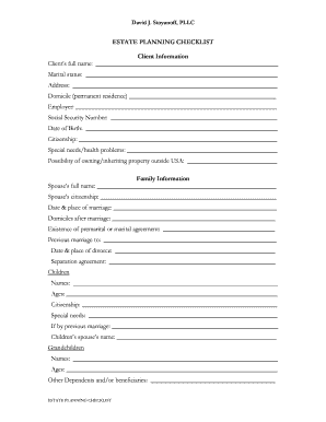 Fillable Online ESTATE PLANNING CHECKLIST Client Information Fax Email ...