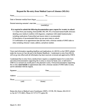 Fillable Online Request for Re-entry from Medical Leave of Absence ...