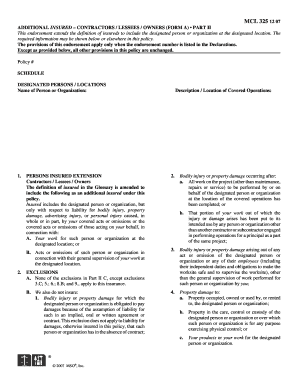 Fillable Online ADDITIONAL INSURED CONTRACTORS / LESSEES / OWNERS (FORM A) PART II Fax Email ...