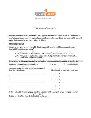 Fillable Online Coordination of Benefits Form Common Ground Healthcare ...