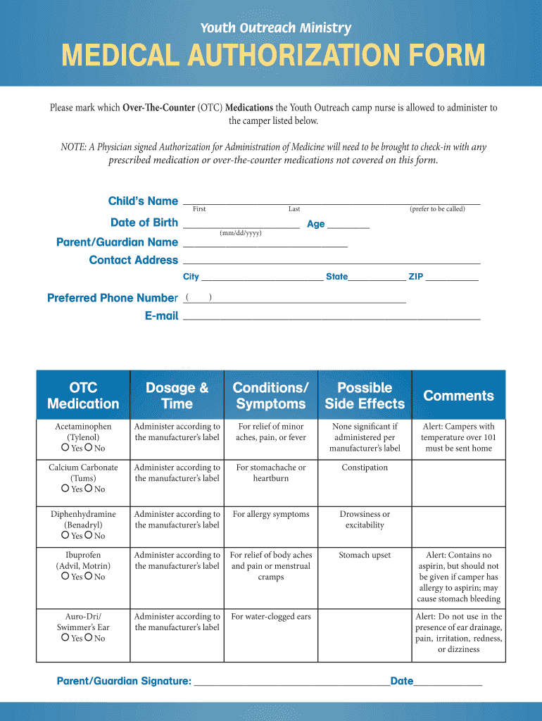 Fillable Online Over-The-Counter Medication Authorization Form. Over-The-Counter Medication ...