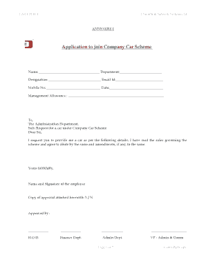 Fillable Online Application to join Company Car Scheme - Smartlink Fax ...