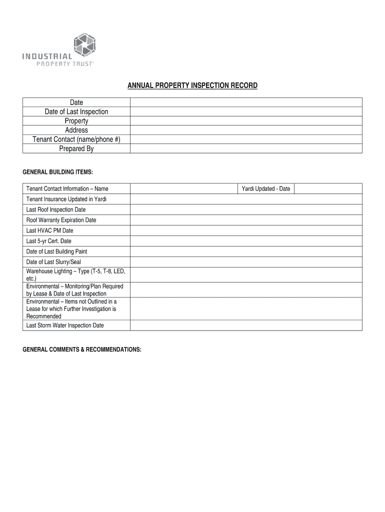 Fillable Online ANNUAL PROPERTY INSPECTION RECORD Fax Email Print ...