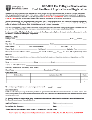 Fillable Online Dual Enrollment Application - The College at ...