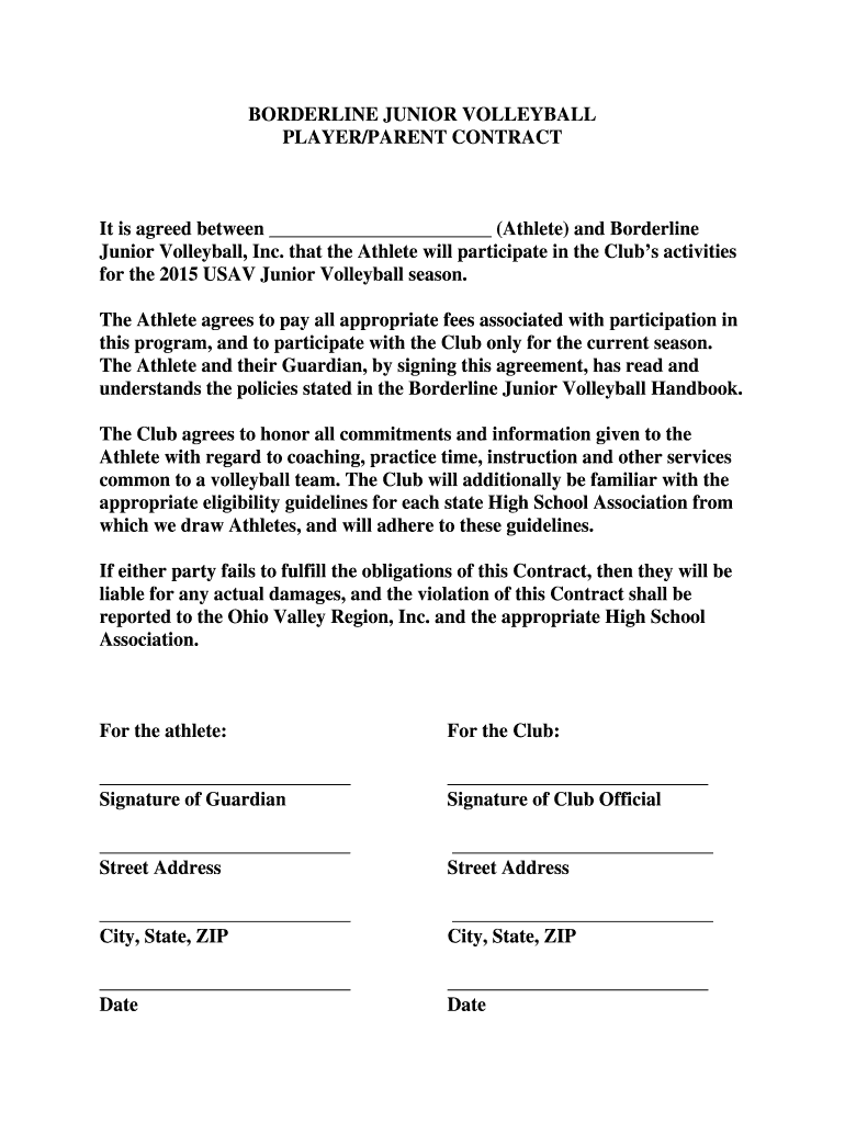 Fillable Online borderlinevbc BORDERLINE JUNIOR VOLLEYBALL Athlete ...