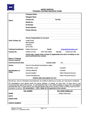 Fillable Online TRAINING COURSE BOOKING FORM - AMTRI VERITAS LIMITED ...