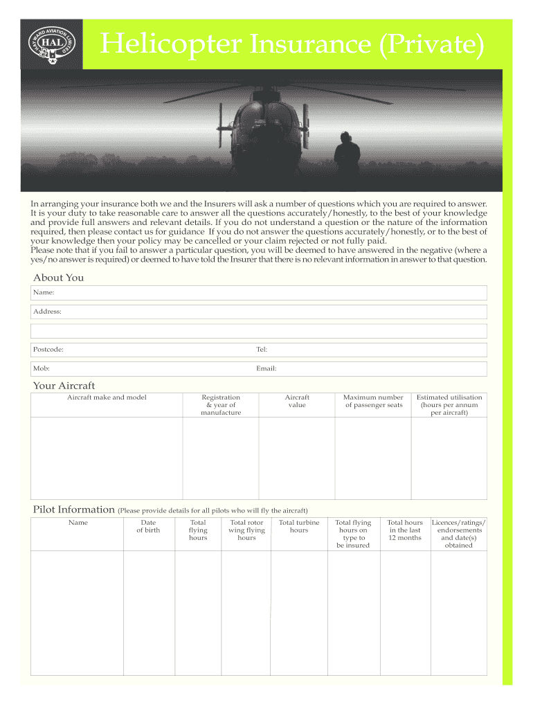 Fillable Online haywards Helicopter Insurance(Private) - haywards.net Fax Email Print - pdfFiller