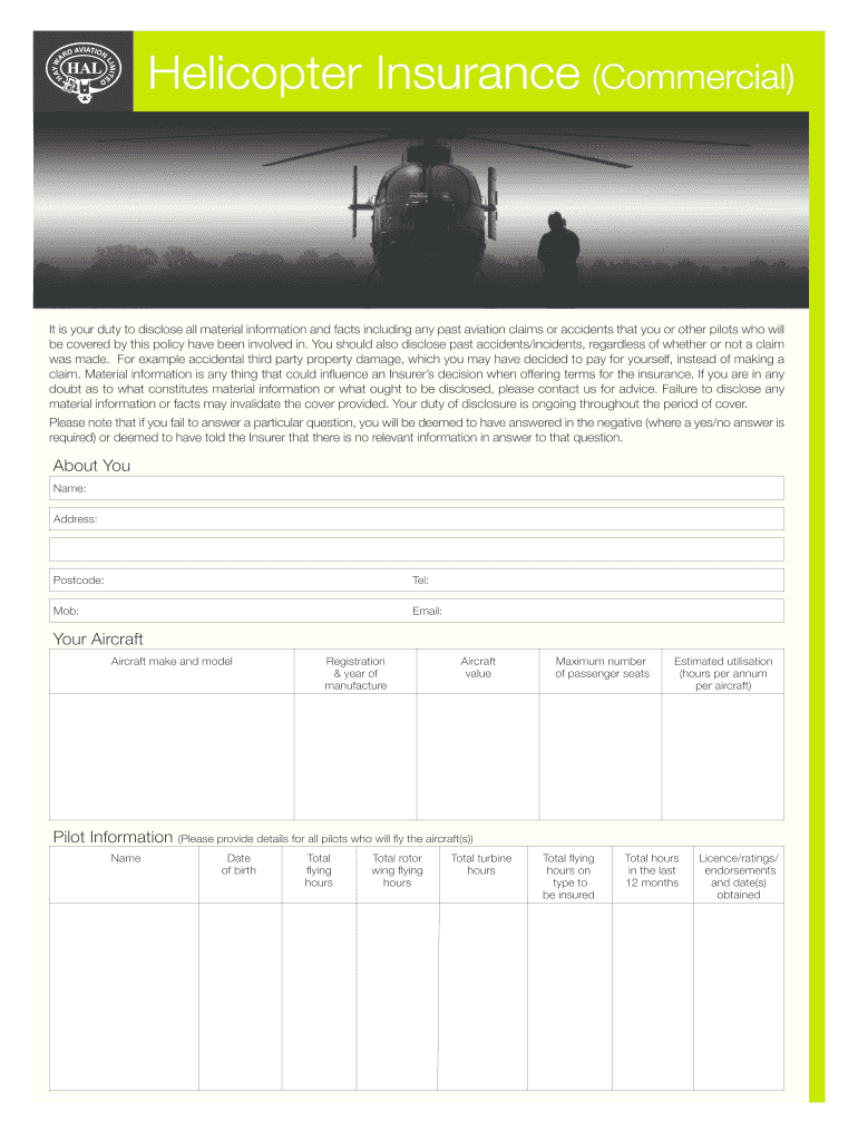 Fillable Online haywards HelicopterInsurance (Commercial) Fax Email ...