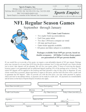 Fillable Online SM SPORTS & SPECIAL EVENTS PACKAGES NFL Regular Season ...