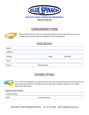 Fillable Online Consignment form - Blue Spinach Fax Email Print - pdfFiller