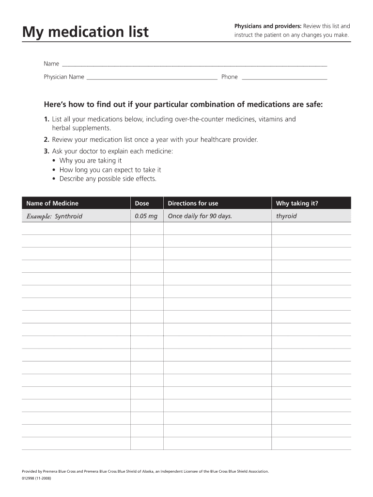 Fillable Online My Medication List. My Medication List Fax Email Print ...