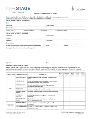 Fillable Online stage utoronto Sponsor's Assessment Form - University ...